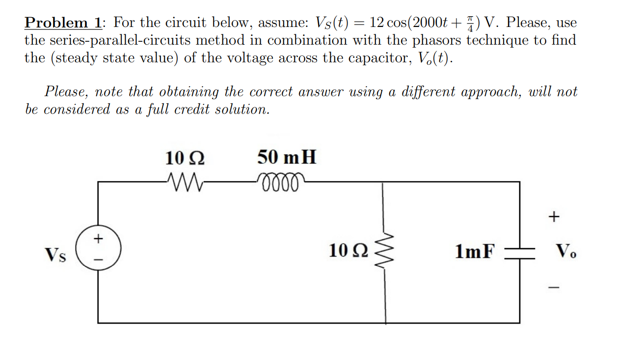 Solved Problem 1: For the circuit below, assume: | Chegg.com