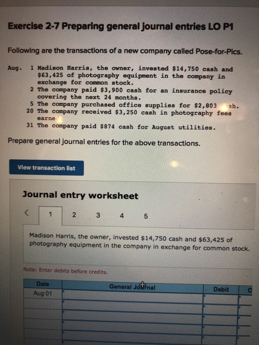 Solved Exercise 2-7 Preparing general journal entries LO P1 | Chegg.com