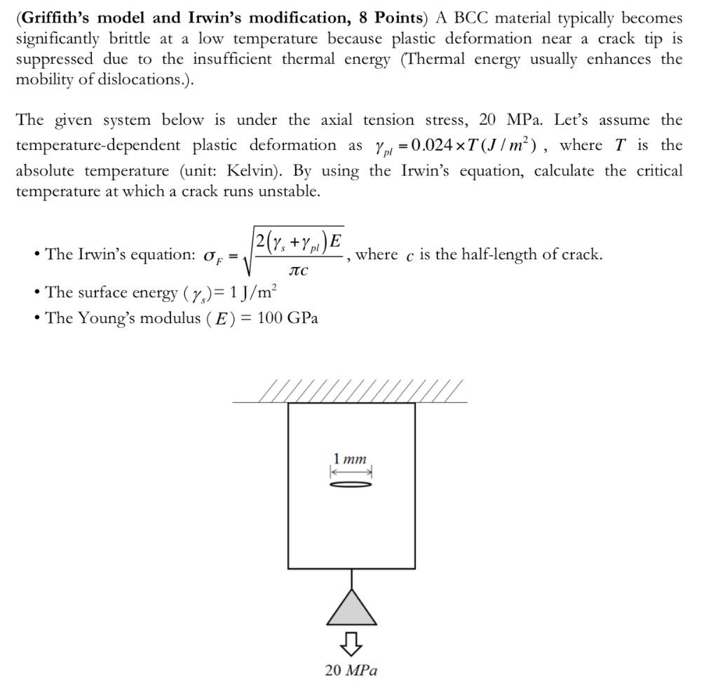Solved (Griffith's model and Irwin's modification, 8 Points) | Chegg.com