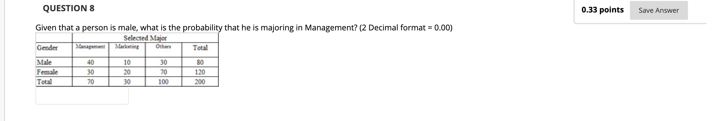 Solved QUESTION 8 0.33 points Save Answer Given that a | Chegg.com