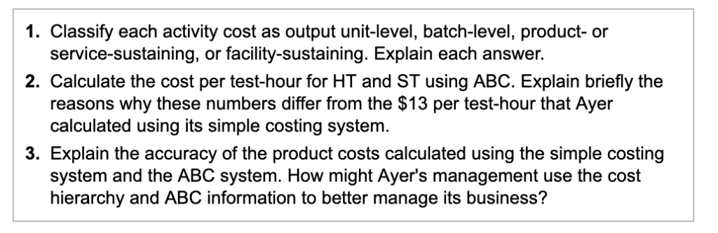 Solved 1 Classify Each Activity Cost As Output Unit Level