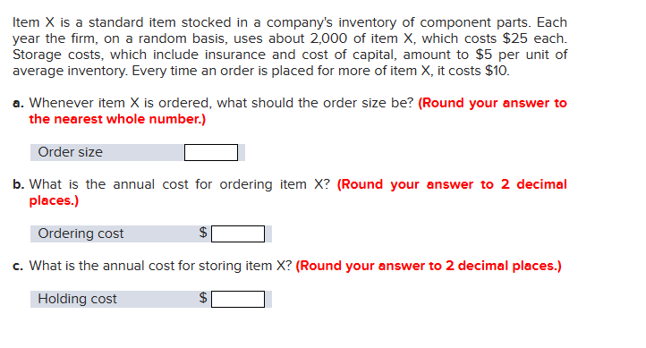 Solved Item X is a standard item stocked in a company's | Chegg.com