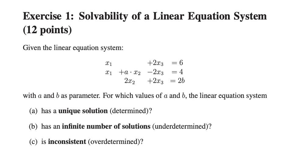 Solved Exercise 1: Solvability of a Linear Equation System | Chegg.com