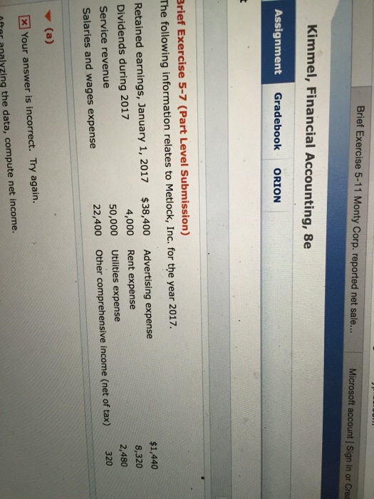 Solved Brief Exercise 5-11 Monty Corp. reported net sale | Chegg.com