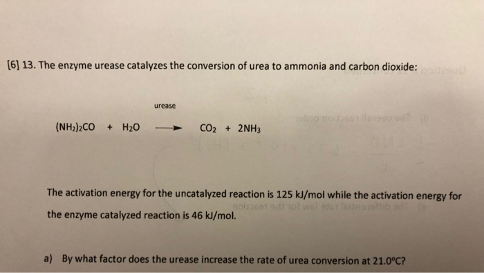 Solved 61 13. The enzyme urease catalyzes the conversion of | Chegg.com