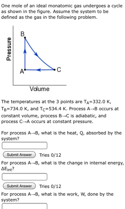 Solved One mole of an ideal monatomic gas undergoes a cycle | Chegg.com