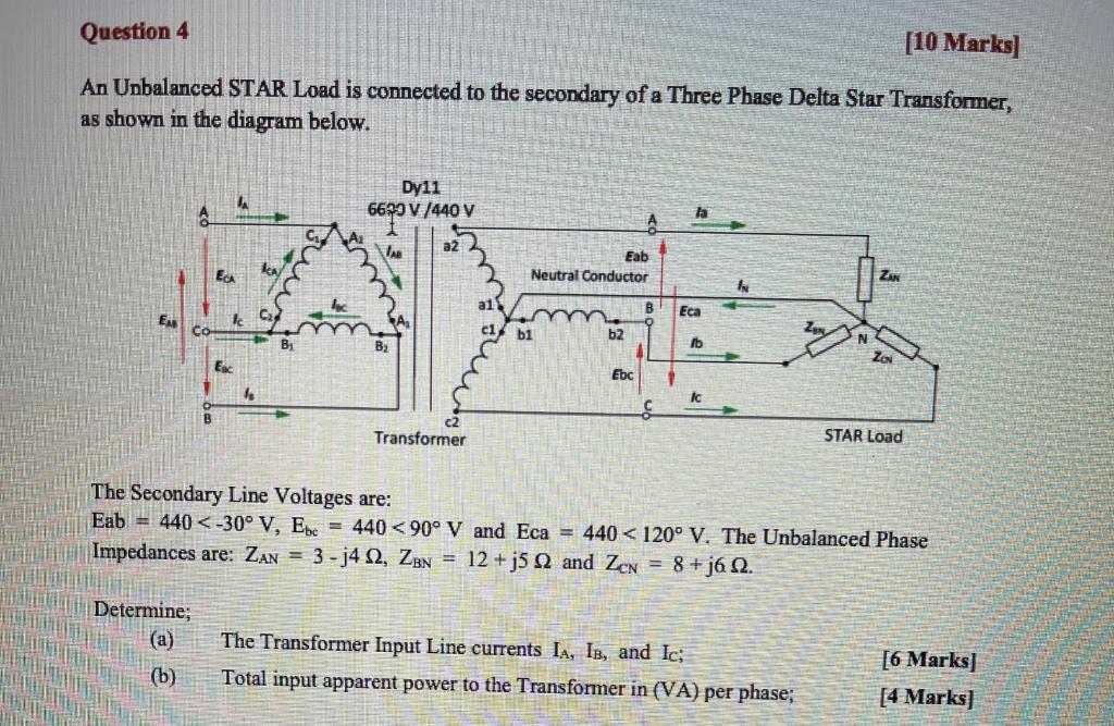 Solved Question 4 [10 Marks] An Unbalanced STAR Load is | Chegg.com