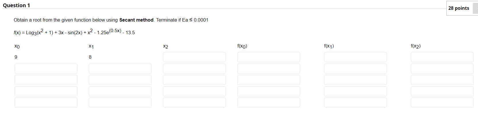 Solved Question 1 Obtain a root from the given function | Chegg.com