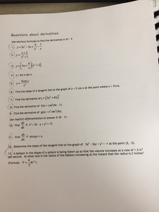Solved Use shortcut formulas to find the derivatives in #1-5 | Chegg.com