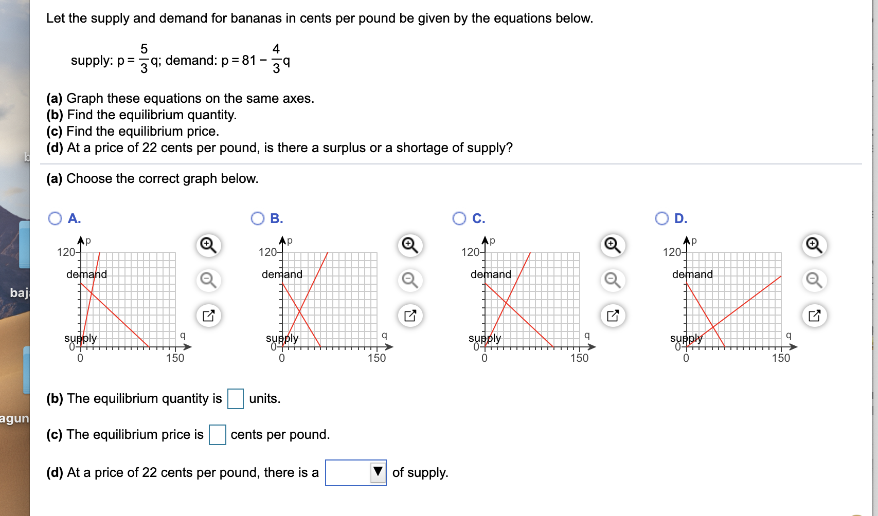 Solved Let the supply and demand for bananas in cents per | Chegg.com