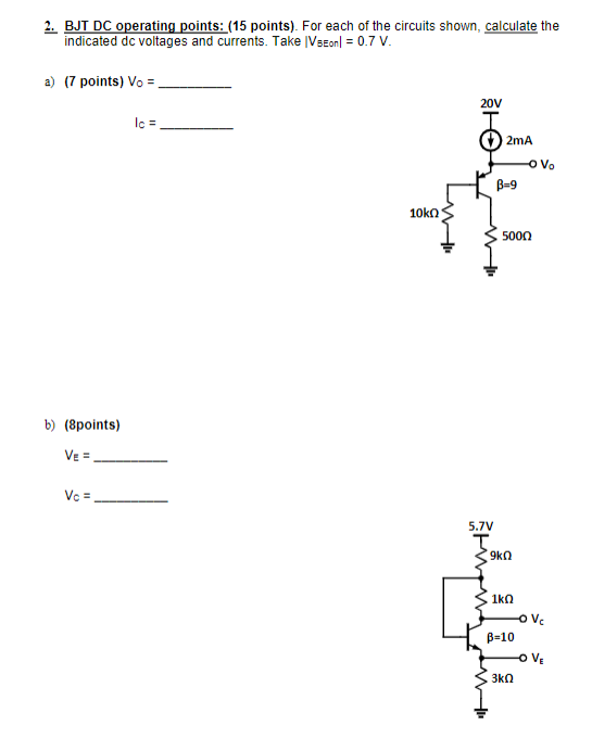 Solved BJT DC operating points: (15 points). For each of the | Chegg.com