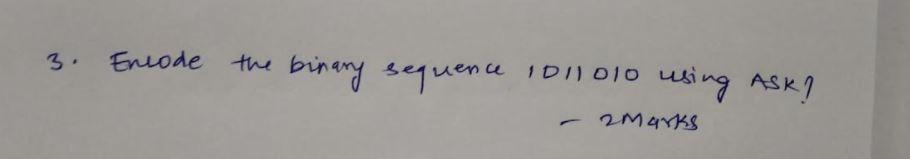 Solved 3. Encode the binary sequence 1011 010 using Ask? | Chegg.com