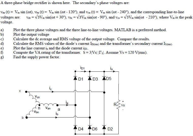 A three-phase bridge rectifier is shown here. The | Chegg.com