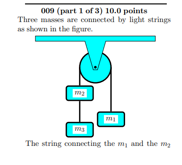 Solved 009 (part 1 of 3 ) 10.0 points Three masses are | Chegg.com