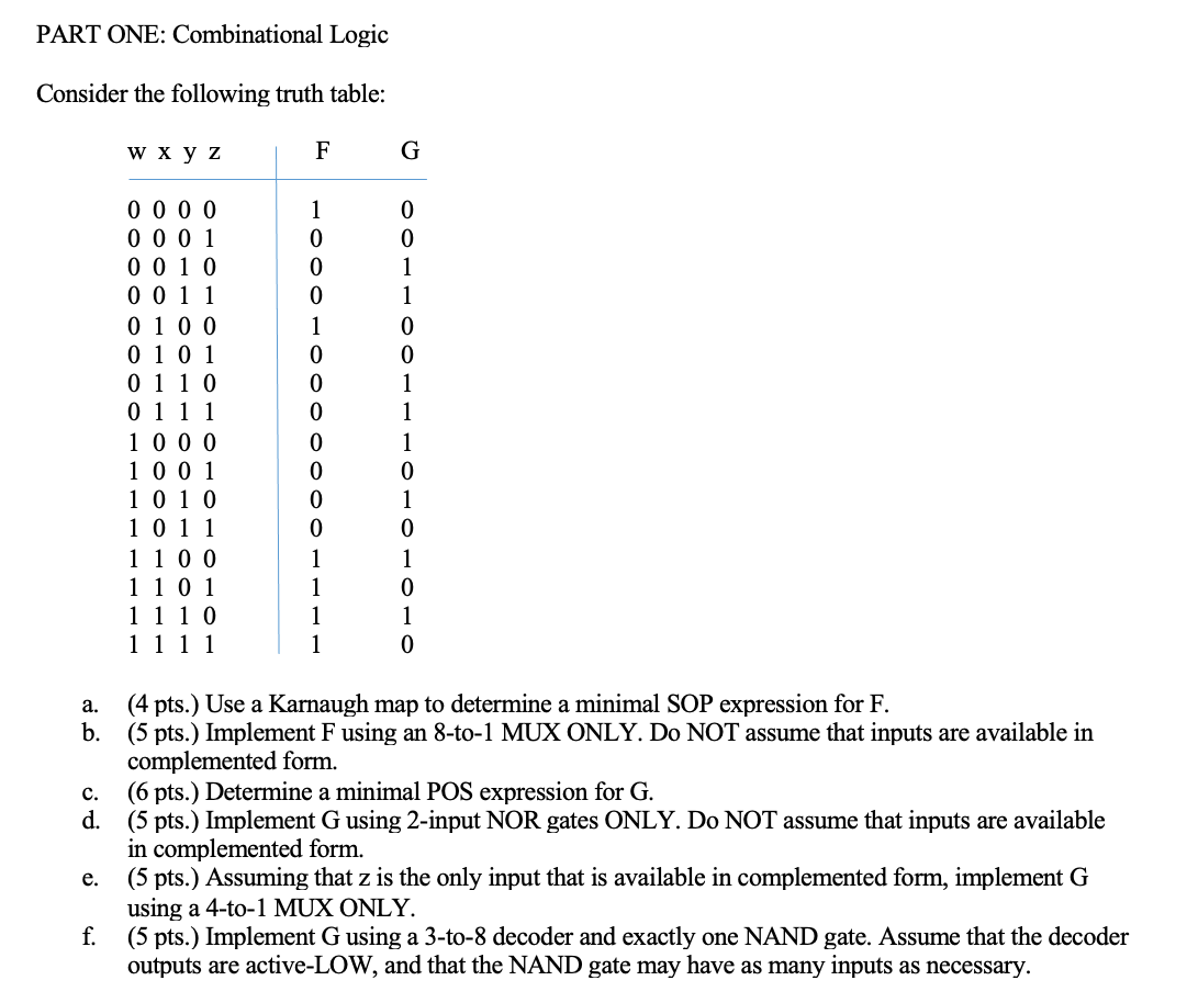 Solved PART ONE: Combinational Logic Consider the following | Chegg.com