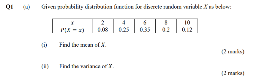 Solved Q1 (a) Given probability distribution function for | Chegg.com