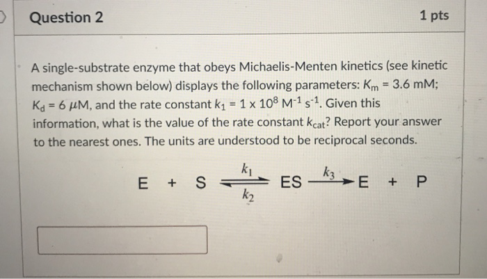 Solved Question 2 1 pts A single-substrate enzyme that obeys | Chegg.com