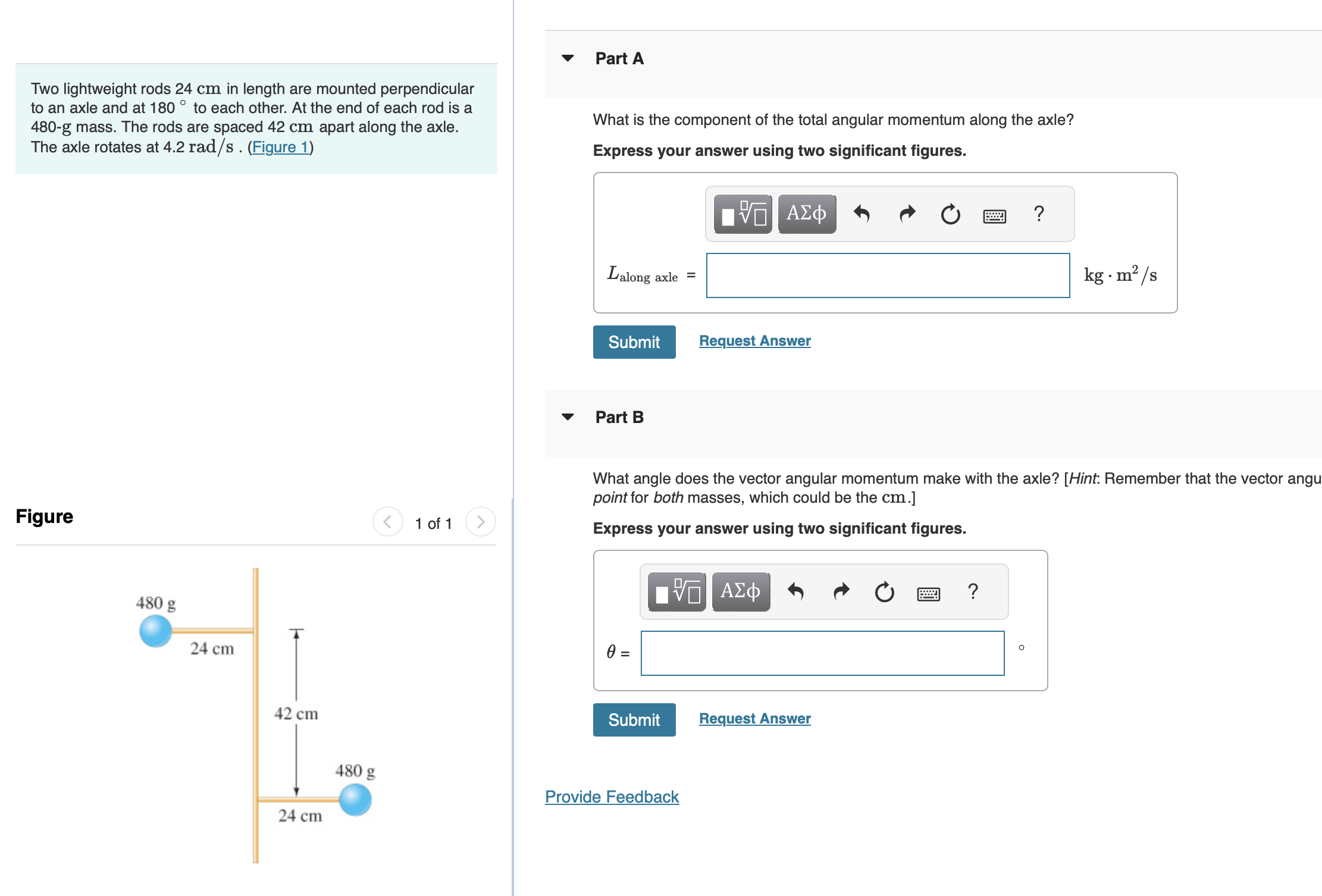 Solved Two lightweight rods 24 cm in length are mounted | Chegg.com
