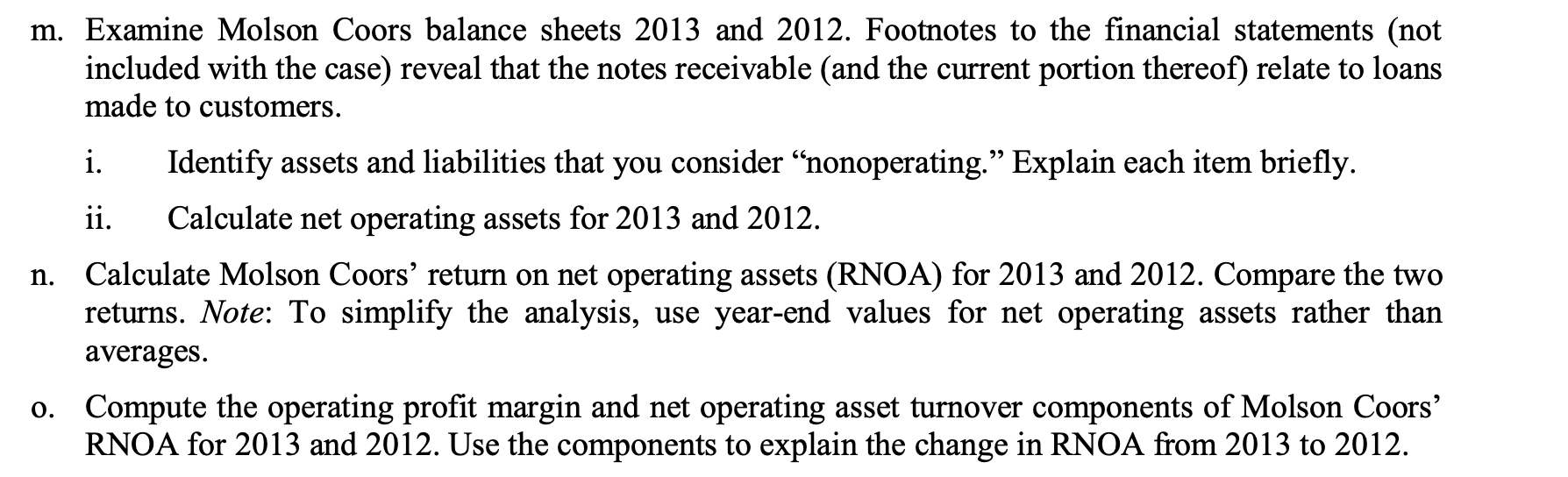 Solved m. Examine Molson Coors balance sheets 2013 and 2012 | Chegg.com