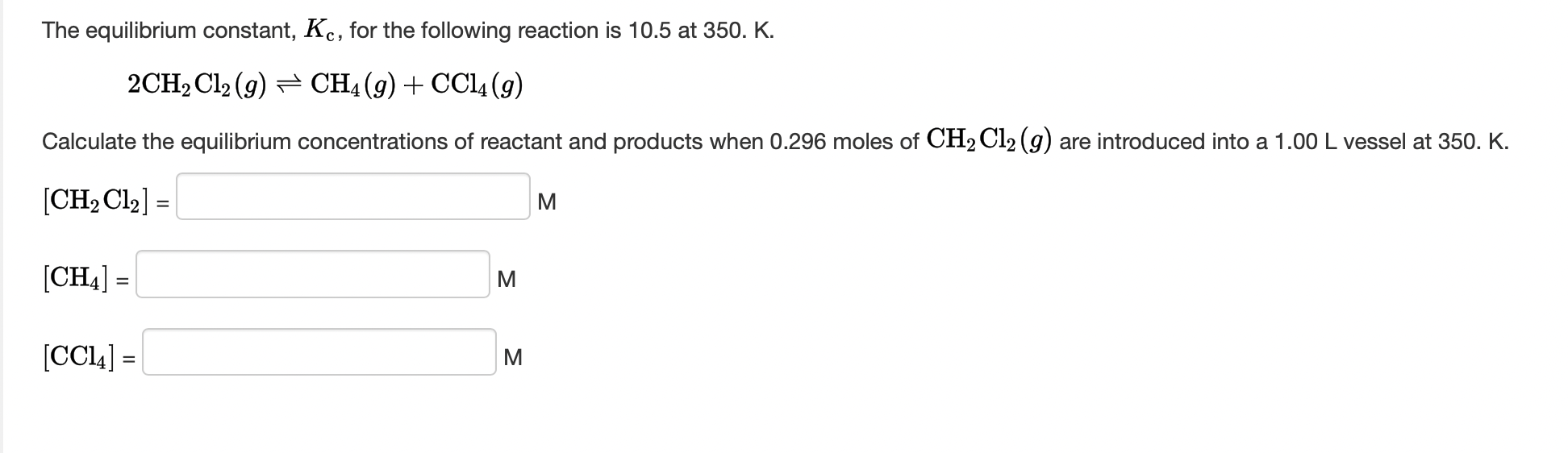 Solved The equilibrium constant, Kc, for the following | Chegg.com