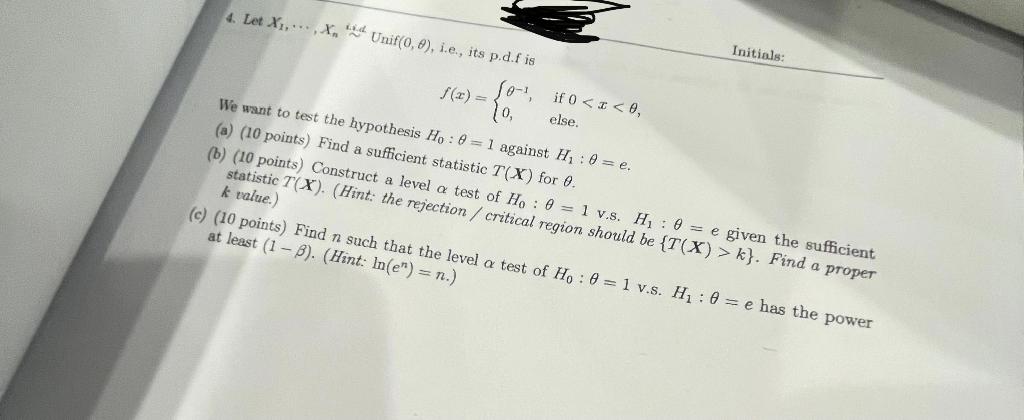 Solved 4. Let X., X." Unif(0,0), i.e., its p.d.f is | Chegg.com