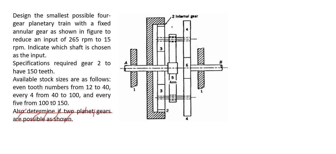 Solved Design the smallest possible fourgear planetary train | Chegg.com