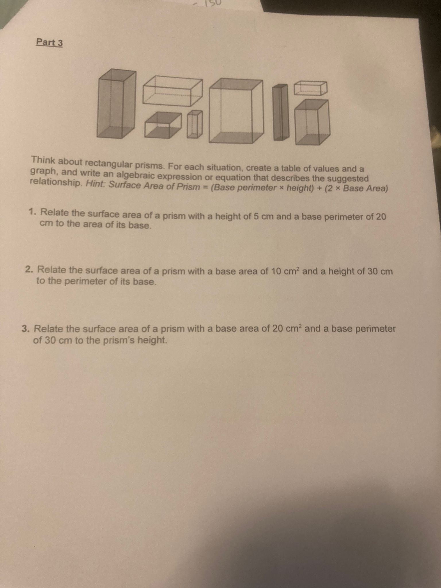 Solved Part 3Think about rectangular prisms. For each | Chegg.com