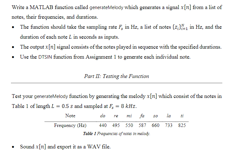 Solved Write a MATLAB function called generateMelody which | Chegg.com