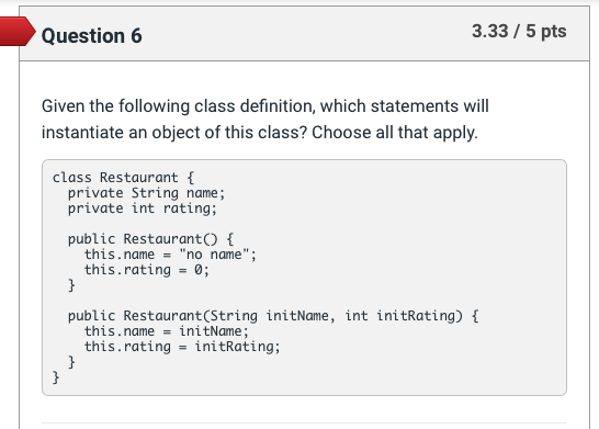 Solved Given the following class definition, which | Chegg.com