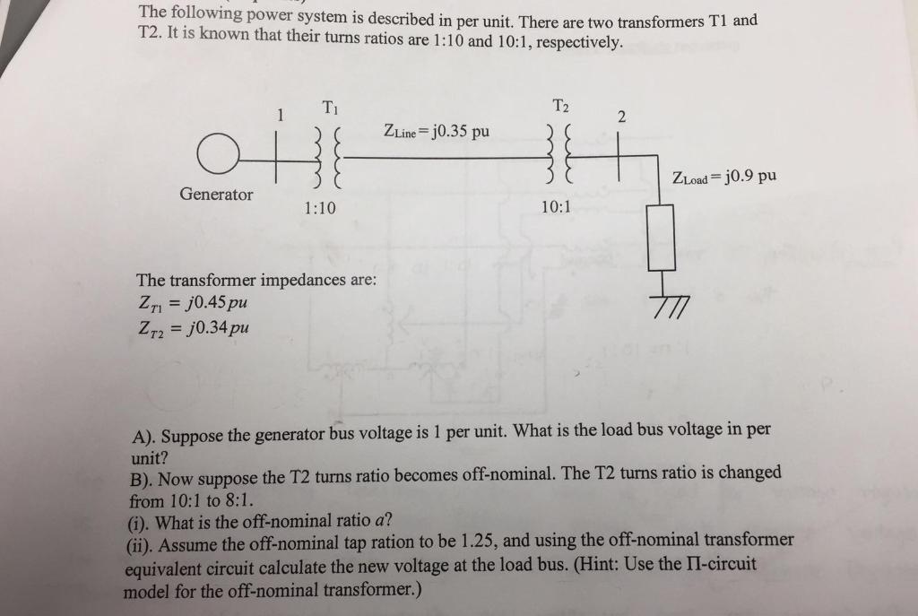 Solved The following power system is described in per unit. | Chegg.com