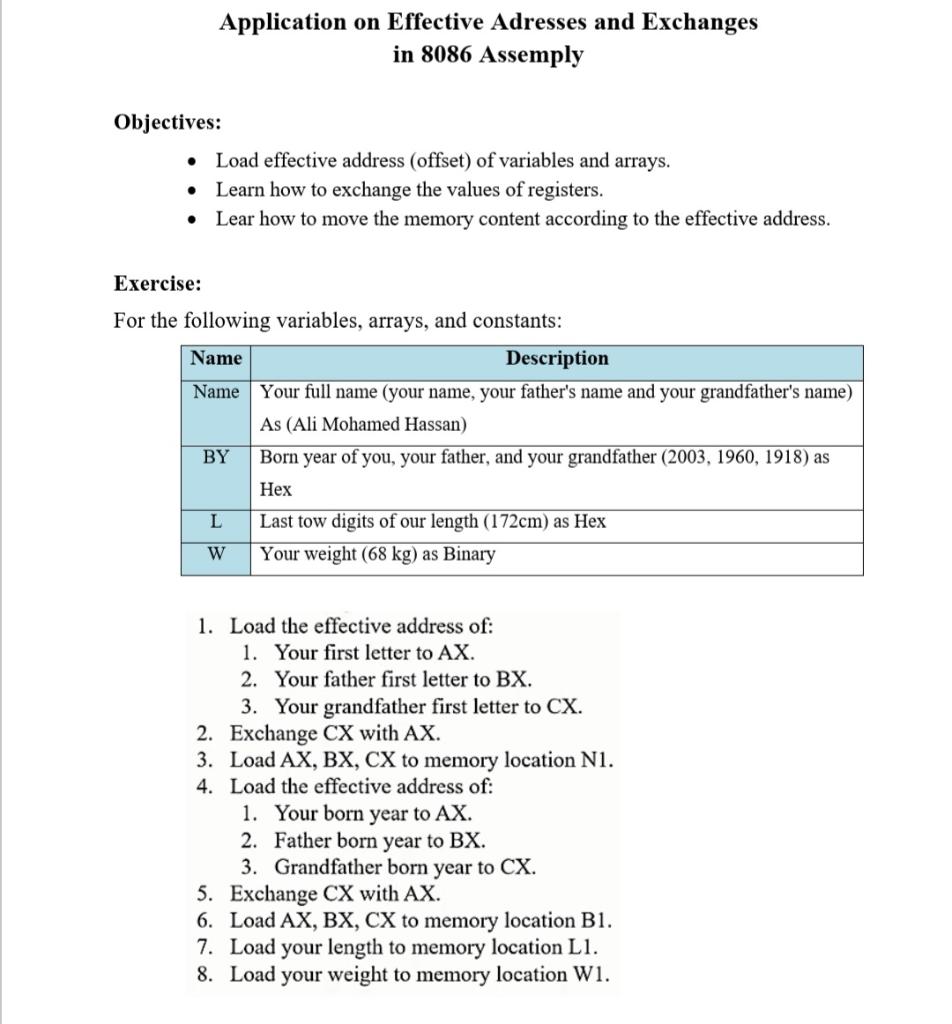 Solved Application on Effective Adresses and Exchanges in | Chegg.com