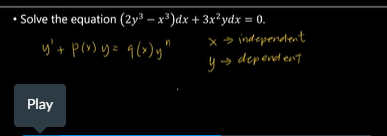 Solved • Solve the equation (2y3 – **)dx + 3x® ydx = 0. y't | Chegg.com