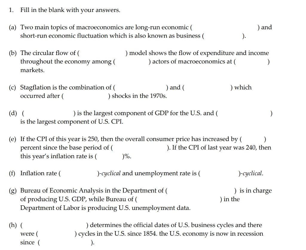Solved 1. Fill in the blank with your answers. ) and (a) Two | Chegg.com