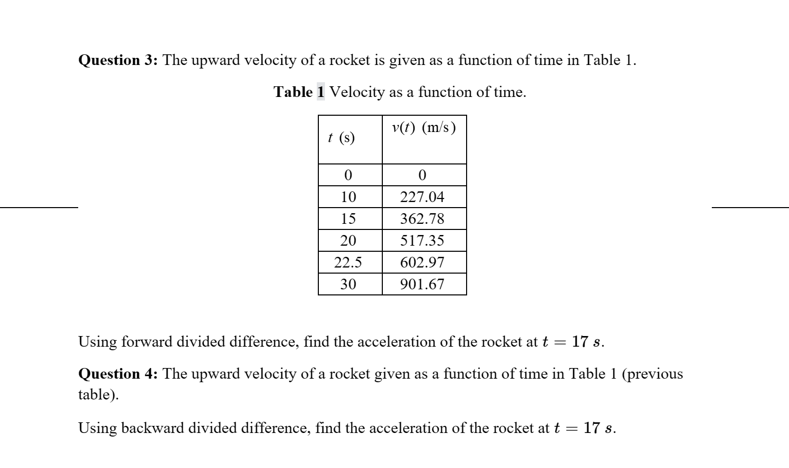 Solved Question 3: The upward velocity of a rocket is given | Chegg.com