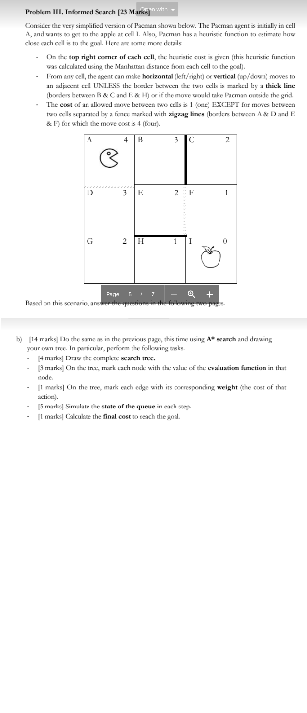 Solved Problem III. Informed Search (23 Markspn with | Chegg.com