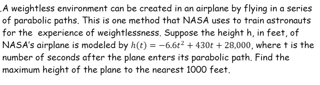 Solved A weightless environment can be created in an | Chegg.com