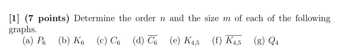 Solved [1] (7 points) Determine the order n and the size m | Chegg.com