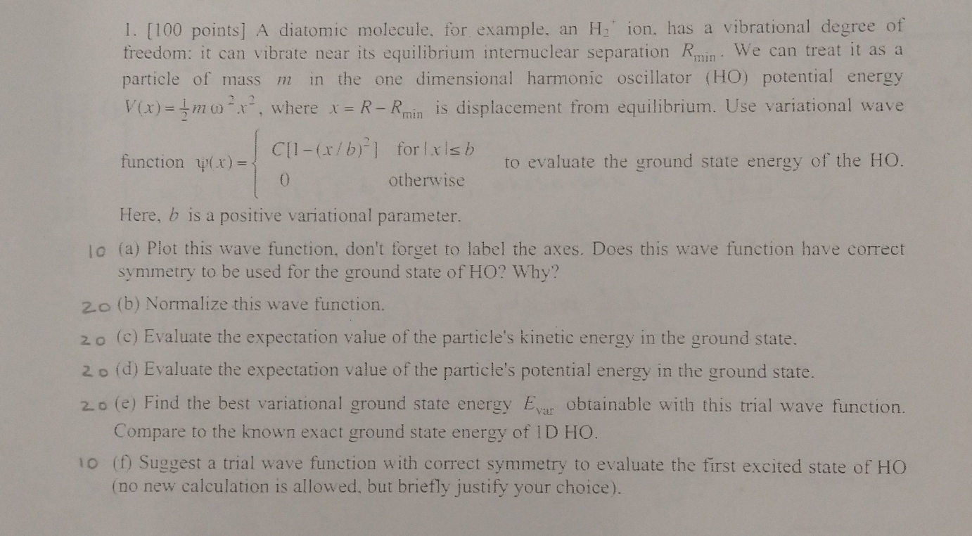 Solved 1. [100 points] A diatomic molecule, for example, an | Chegg.com