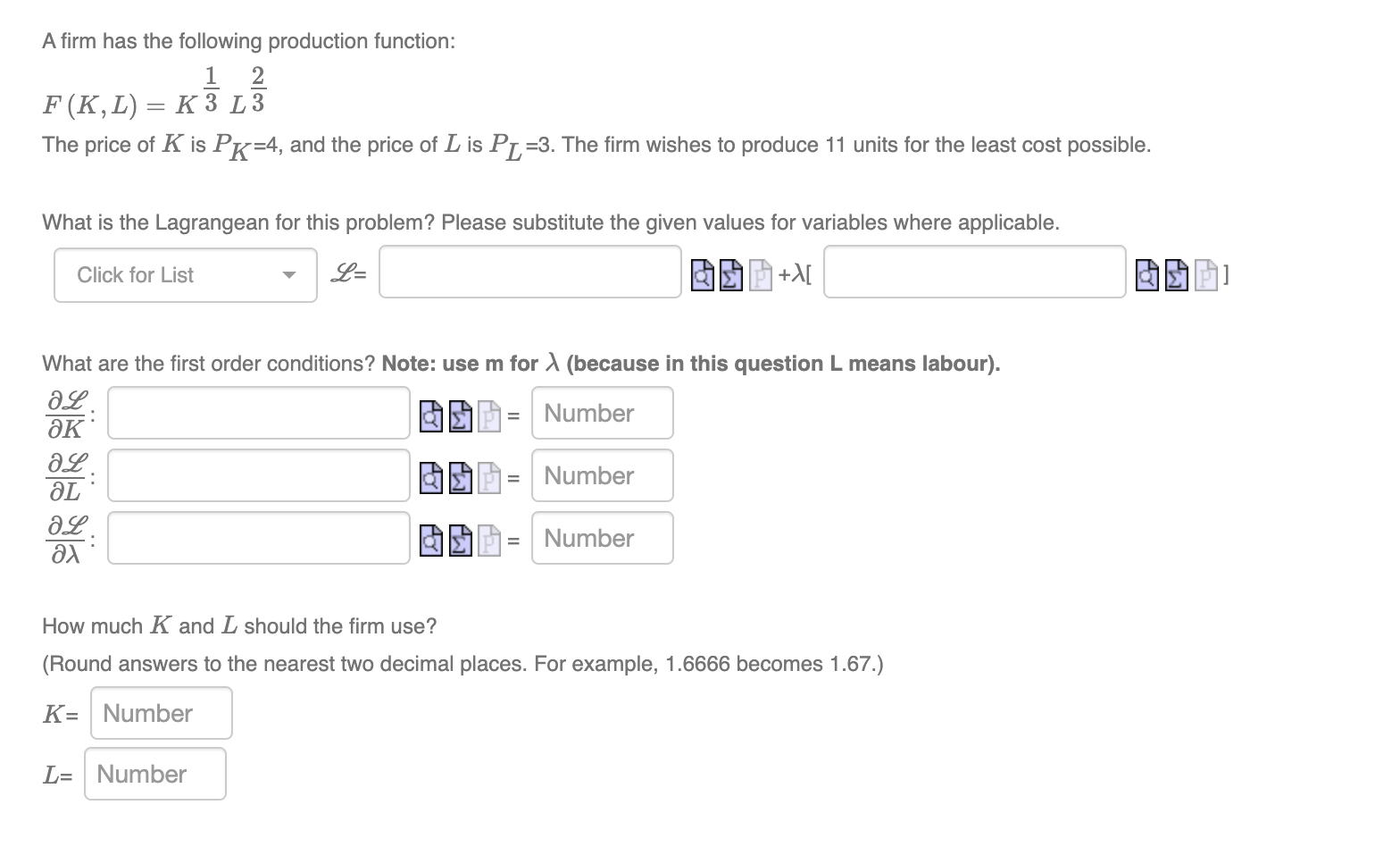 Solved A firm has the following production function: | Chegg.com
