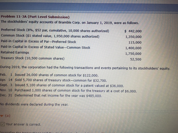 Solved Problem 11-3A (Part Level Submission) The | Chegg.com