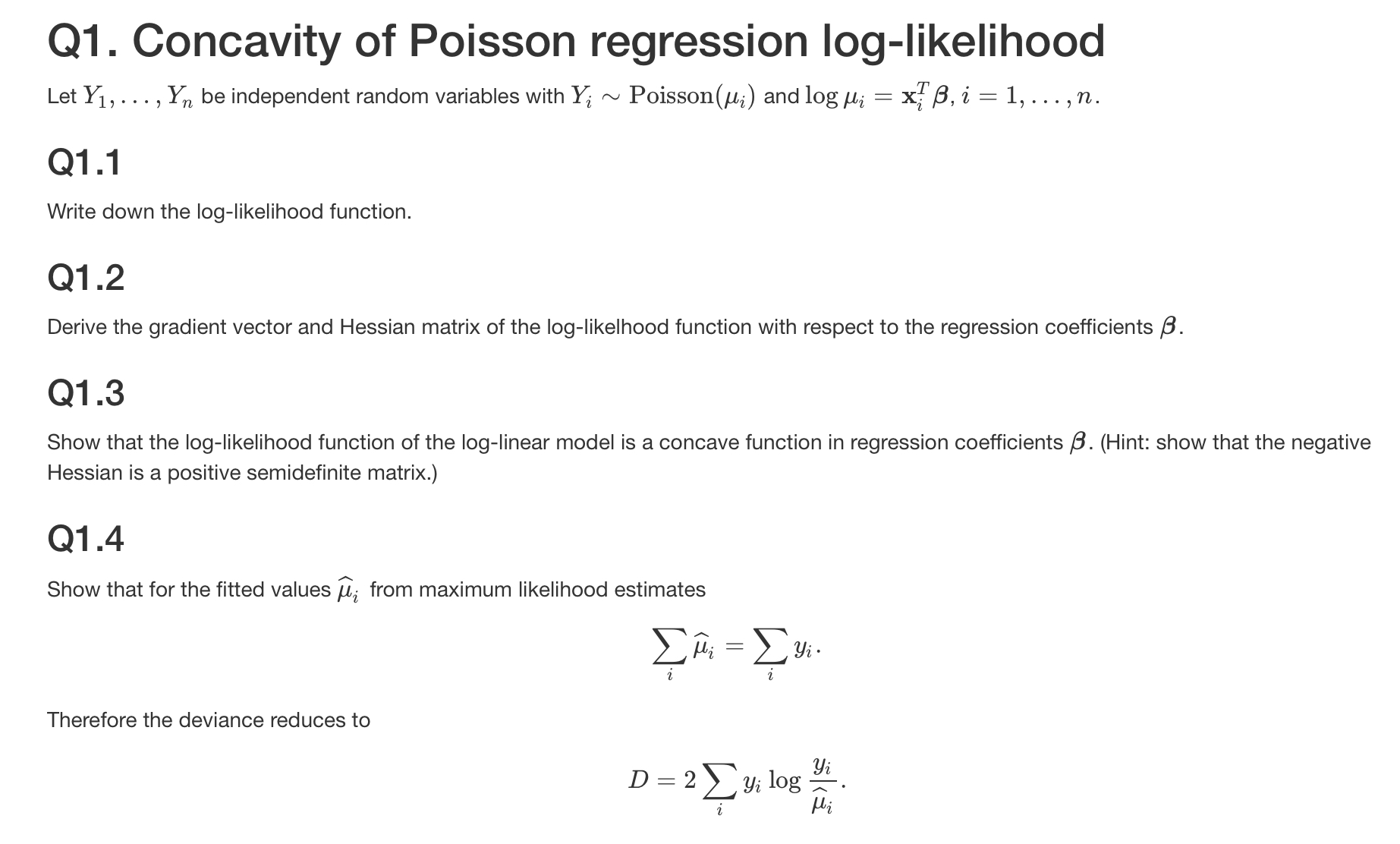 Solved Q1. Concavity of Poisson regression log-likelihood | Chegg.com