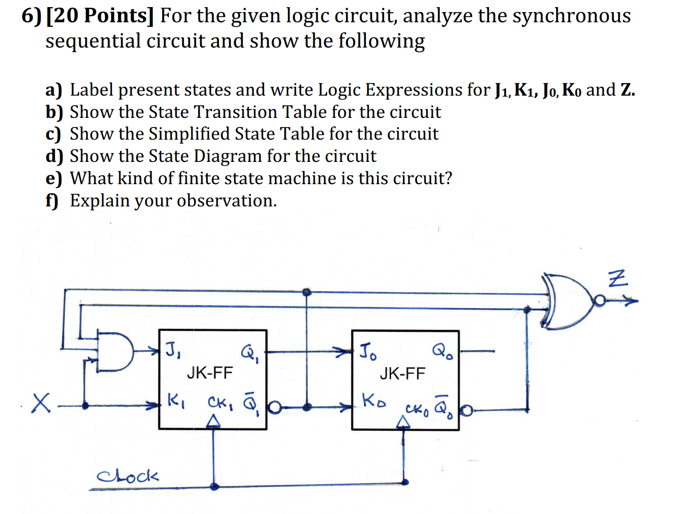 Solved 6) [20 Points] For the given logic circuit, analyze | Chegg.com