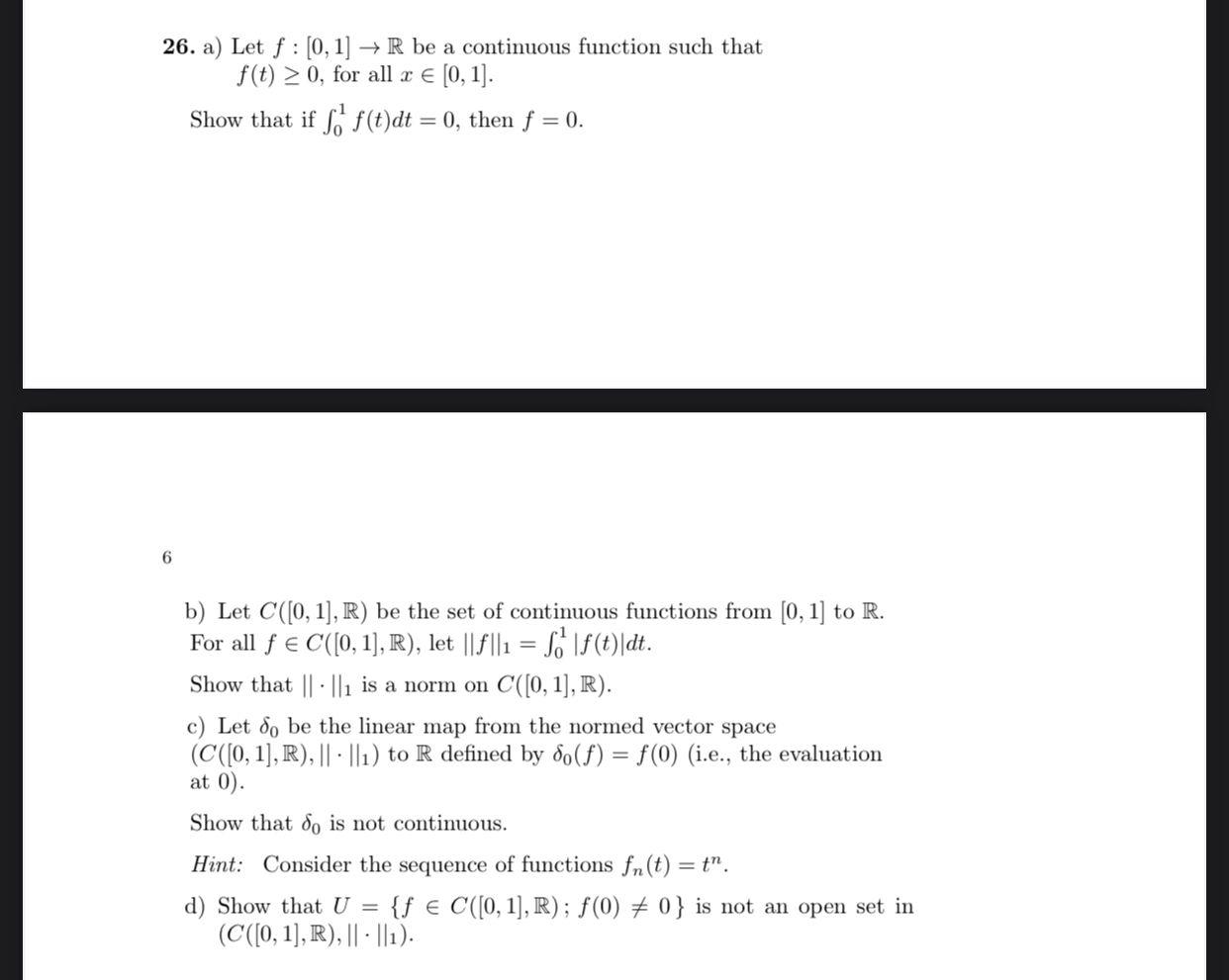 Solved 26. a) Let f : [0, 1] + R be a continuous function | Chegg.com