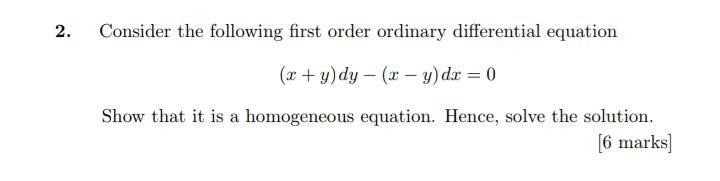Solved 2 Consider The Following First Order Ordinary