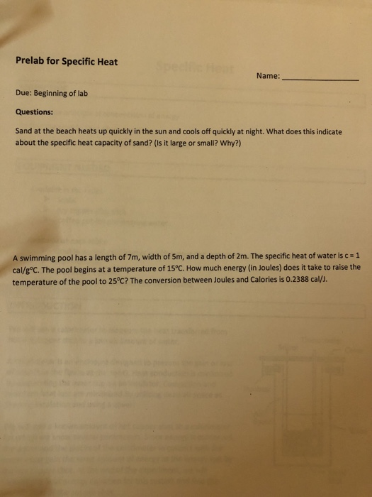 Solved Prelab for Specific Heat Name: Due: Beginning of lab | Chegg.com