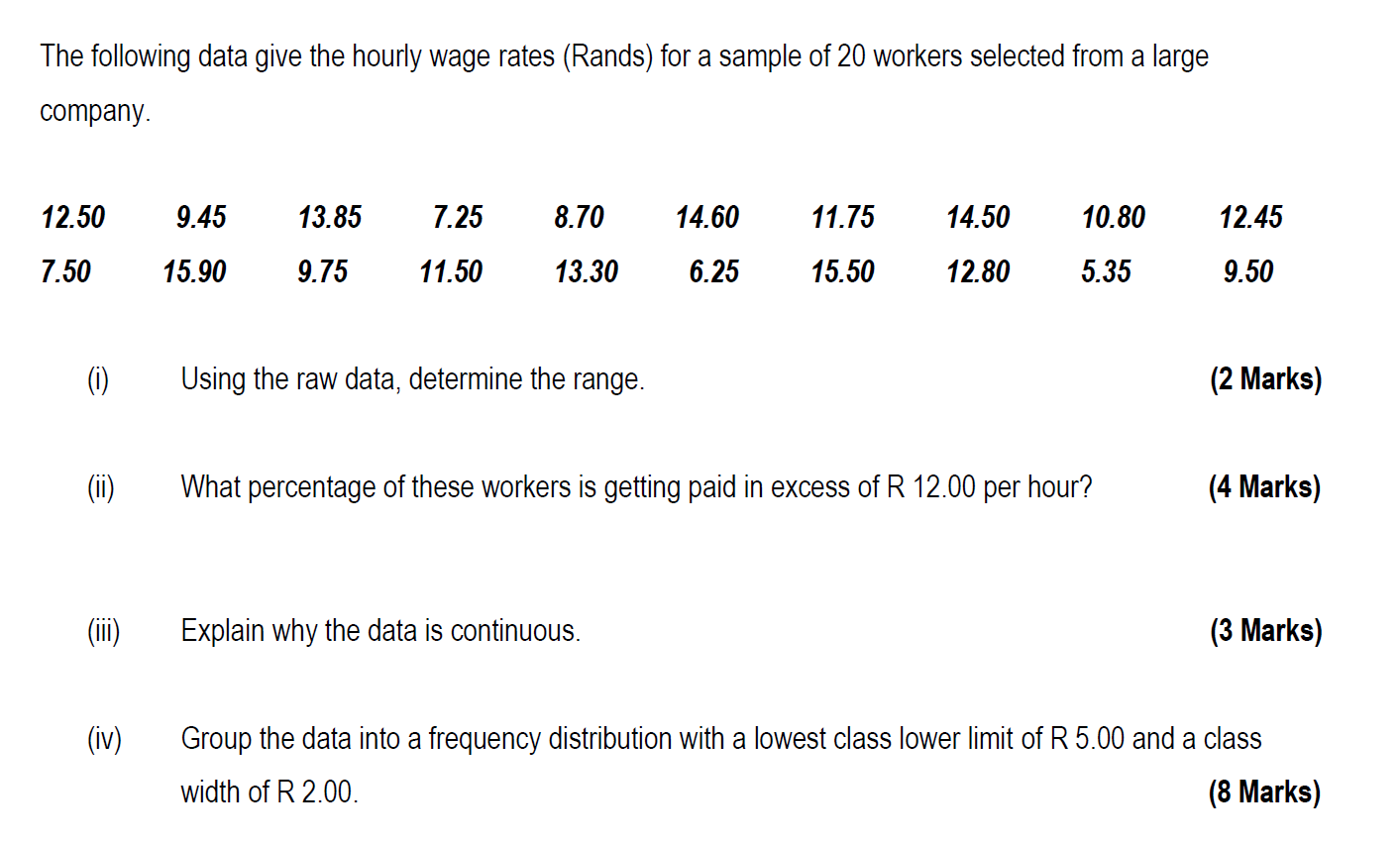 Solved The following data give the hourly wage rates (Rands) | Chegg.com