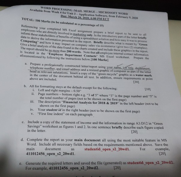 WORD PROCESSING/MAIL MERGE - MICROSOFT WORD Available | Chegg.com