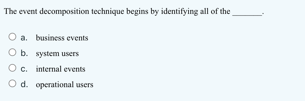 Solved The event decomposition technique begins by | Chegg.com