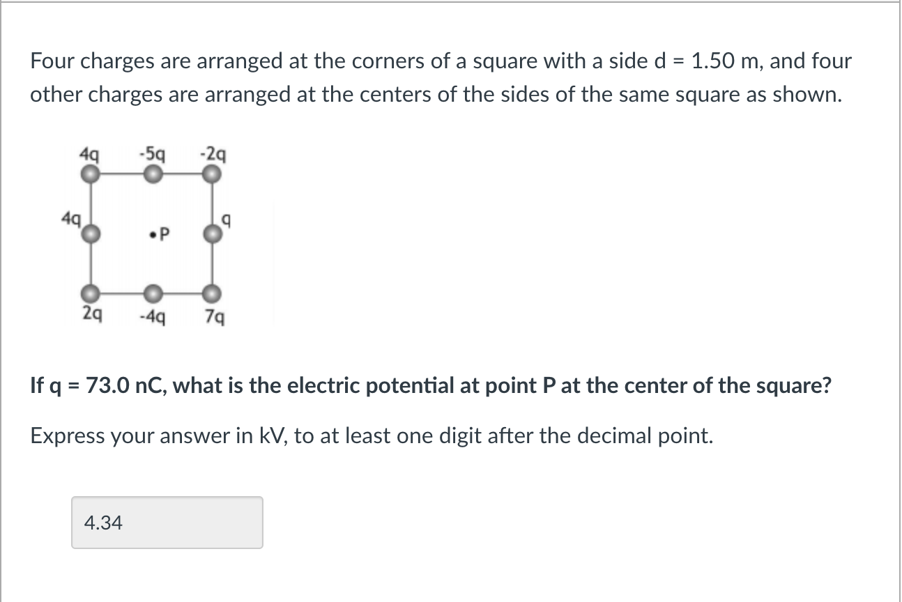 Solved Four charges are arranged at the corners of a square | Chegg.com