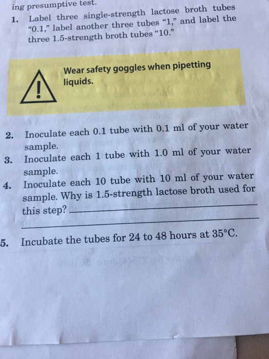 Solved ing presumptive test. lactose broth tubes 1. Label | Chegg.com